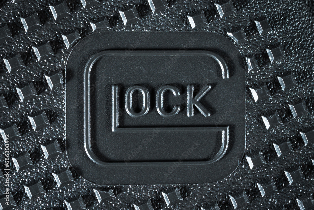 Baltic States, November 24, 2023. The logo of the Glock pistols company ...