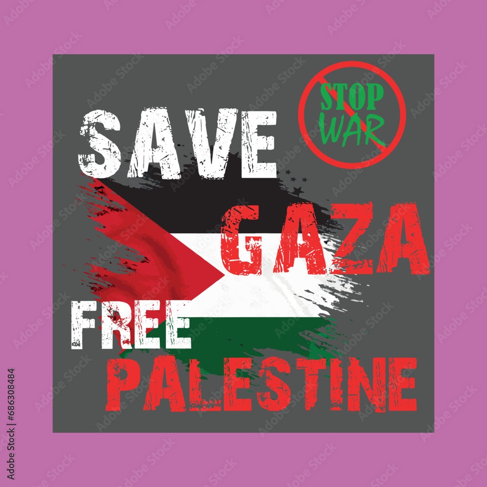 Vecteur Stock Save Gaza free Palestine - vector background, poster ...
