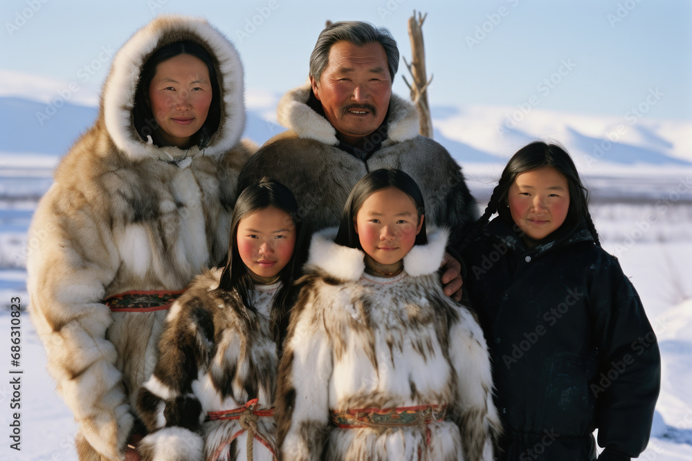 Inuit family in traditional attire, Alaska Stock Photo | Adobe Stock
