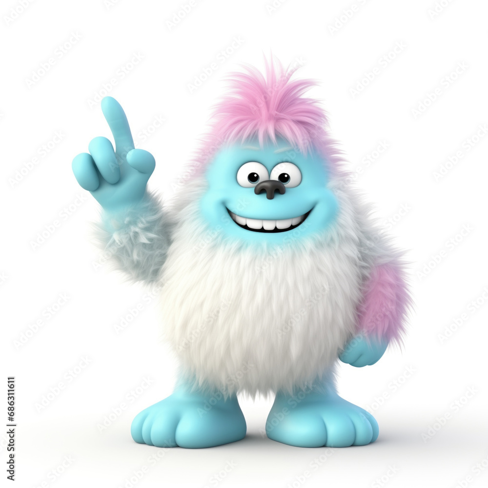 Nice 3D yeti monster pointing finger up Stock Illustration | Adobe Stock