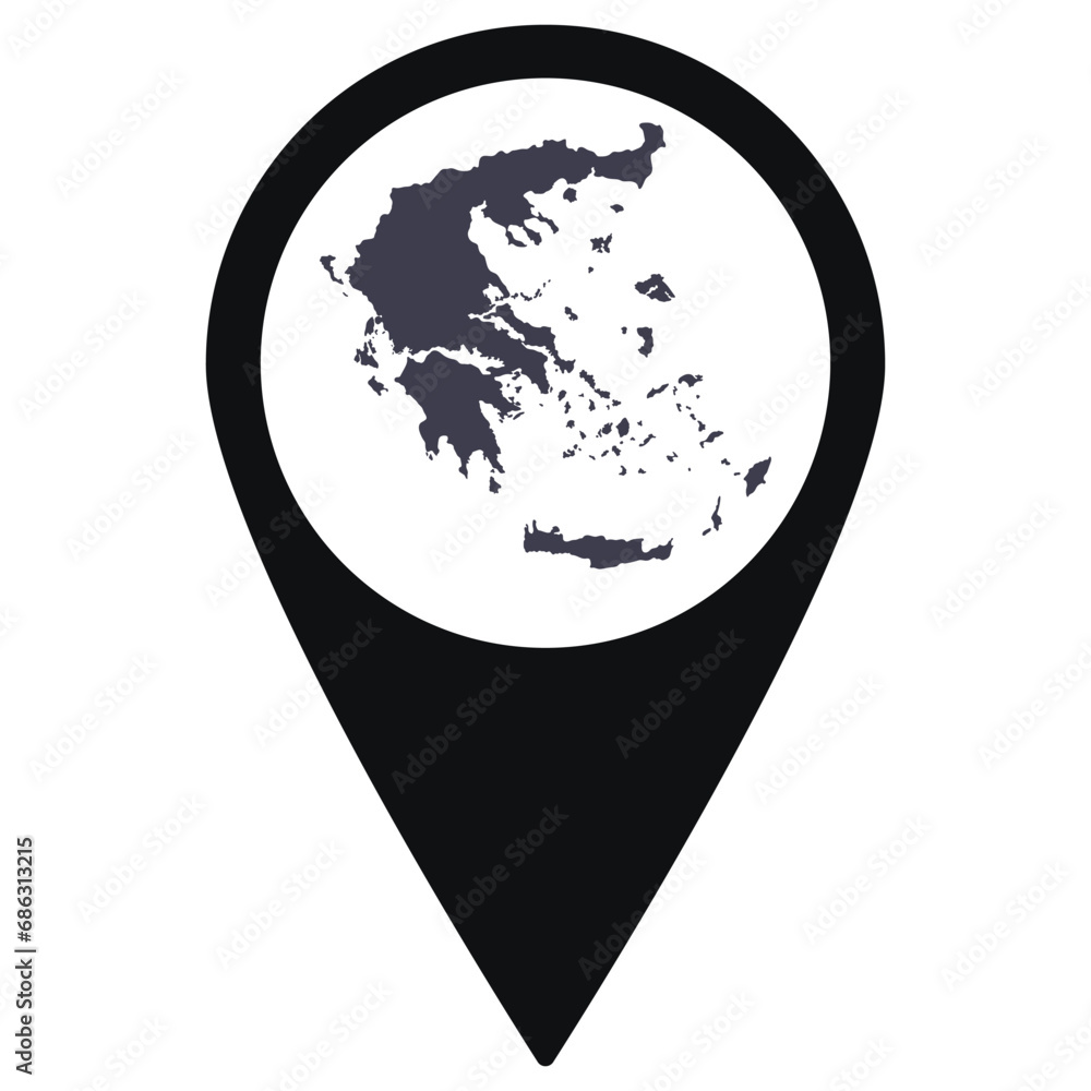 Greece map on black map pinpoint icon isolated. Map of Greece Stock ...