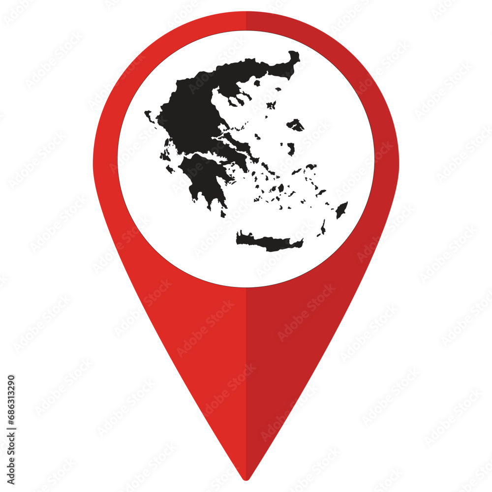 Greece map on red map pinpoint icon isolated. Map of Greece Stock ...