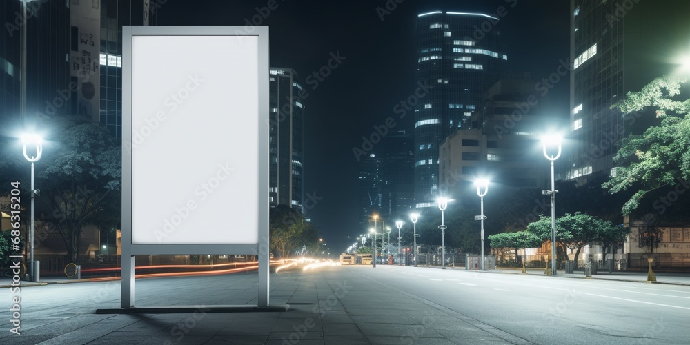 Outdoor mockup of a blank information poster on patterned paving-stone ...