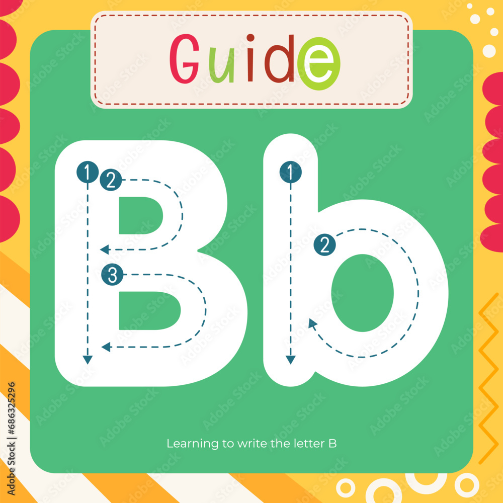 Letter Tracing Flash Card for kids. Guide – learning to write letter B ...