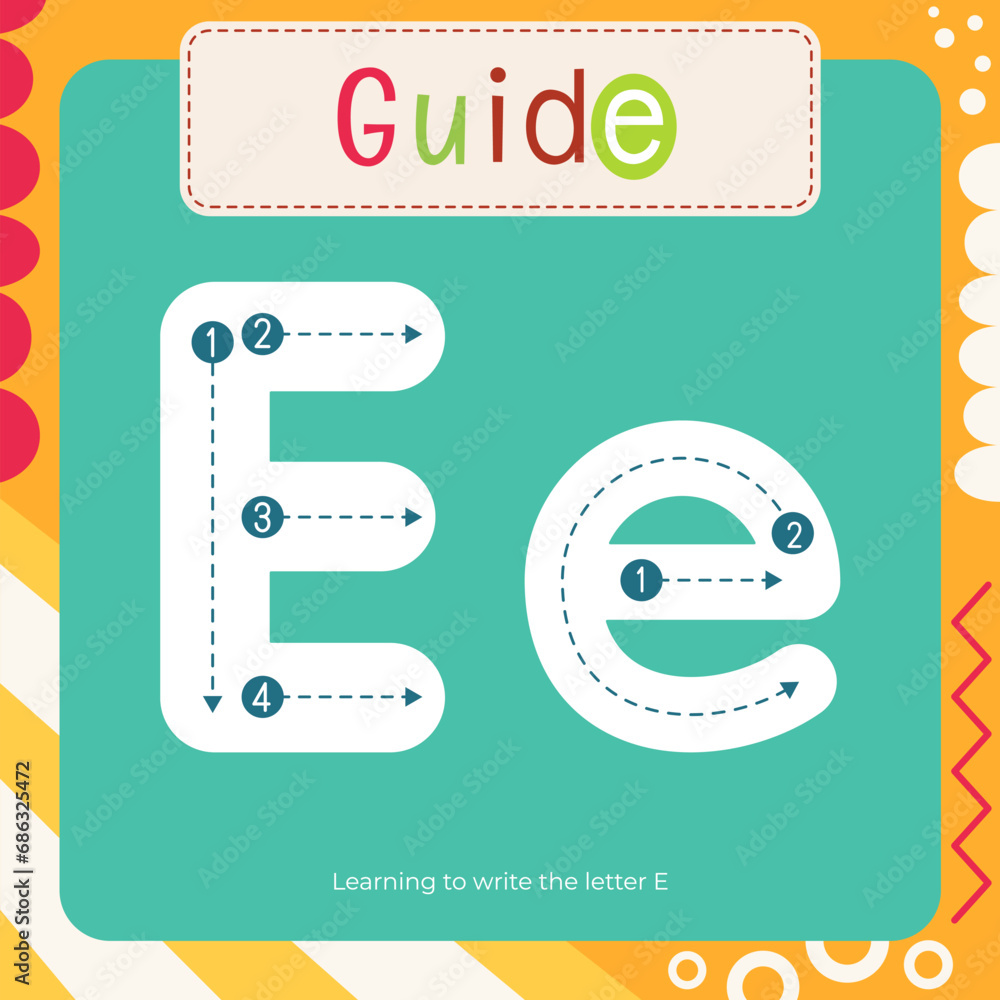 Letter Tracing Flash Card for kids. Guide – learning to write letter E ...
