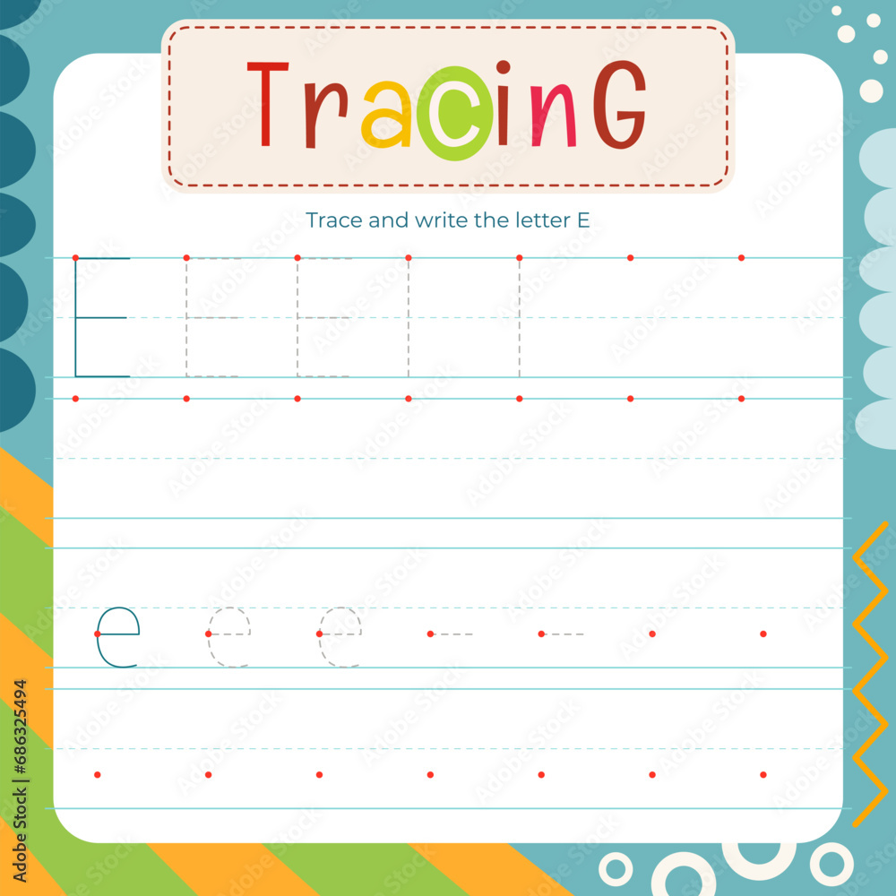 Handwriting practice letter E uppercase and lowercase. Tracing and ...