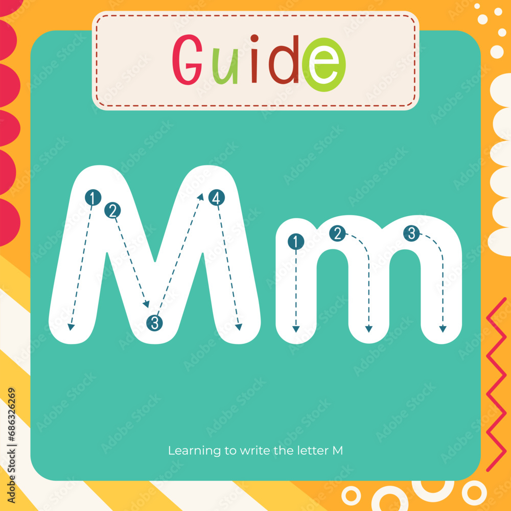 Letter Tracing Flash Card for kids. Guide – learning to write letter M ...