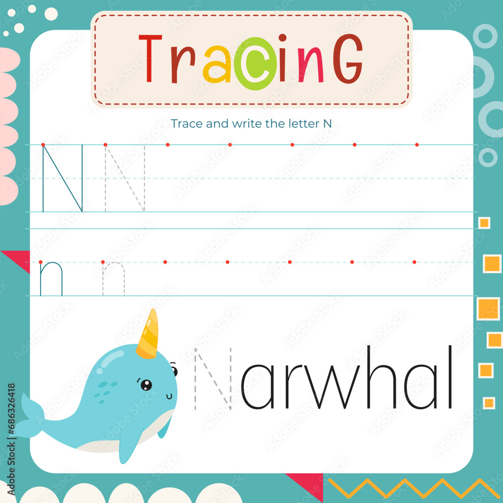 Letter Tracing Flash Card. Writing Letter N uppercase and lowercase ...