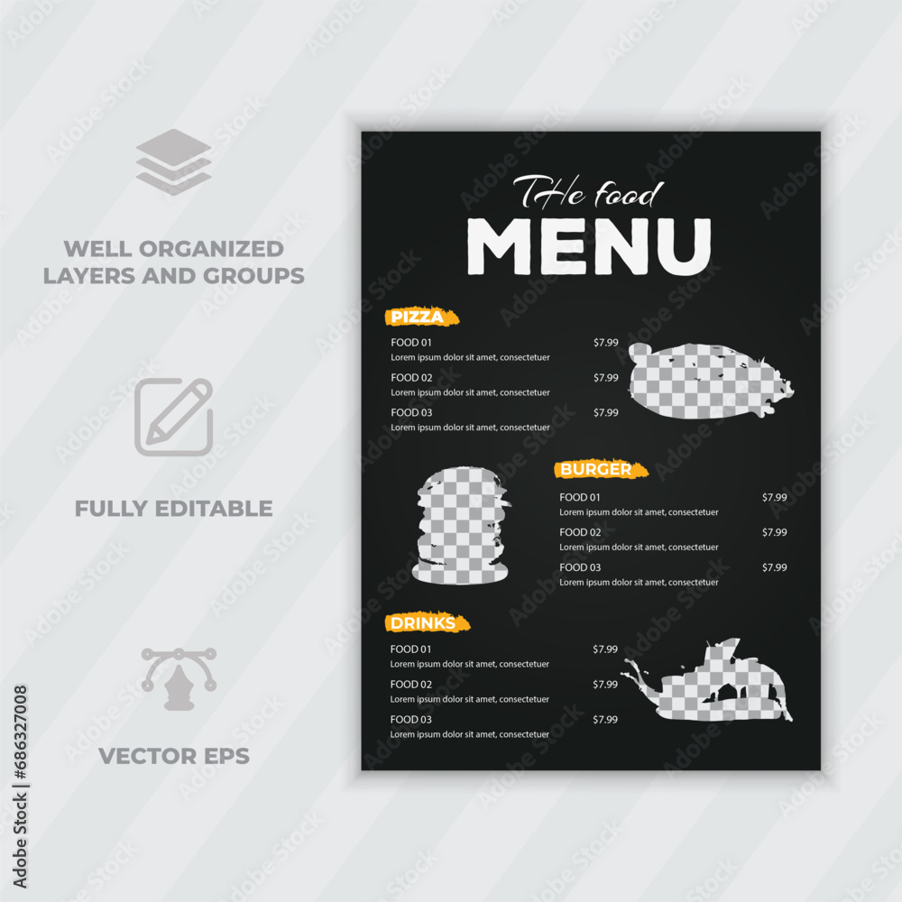 Beautiful food menu design template Food menu Burgers restaurant menu ...