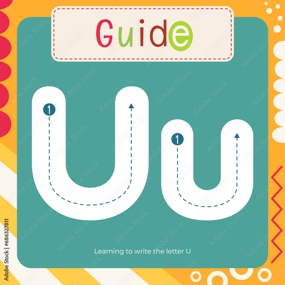 Letter Tracing Flash Card for kids. Guide – learning to write letter U ...