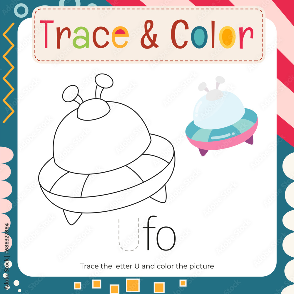 Coloring page for Letter Tracing Book. Trace letter U in word Ufo and ...