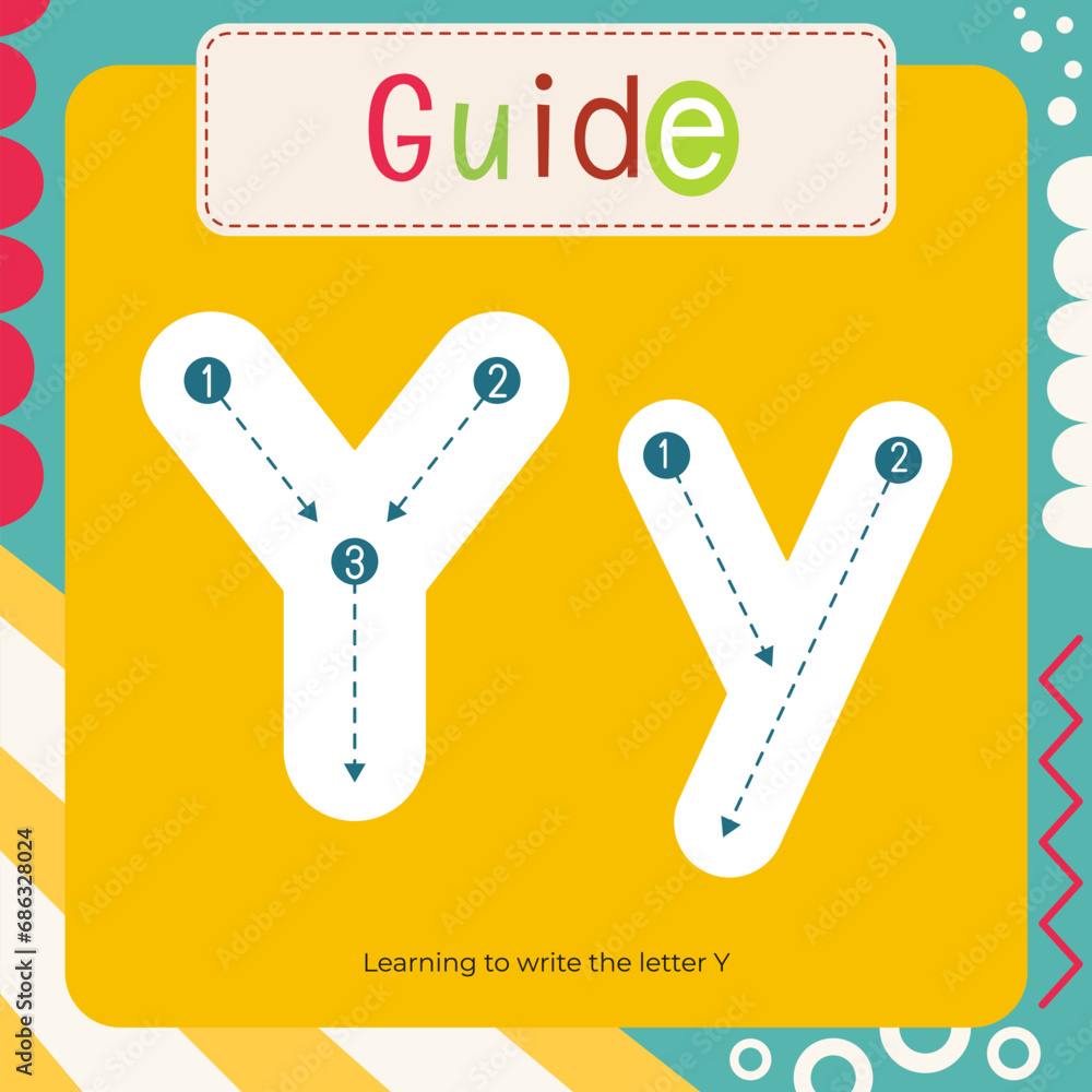 Letter Tracing Flash Card for kids. Guide – learning to write letter Y ...
