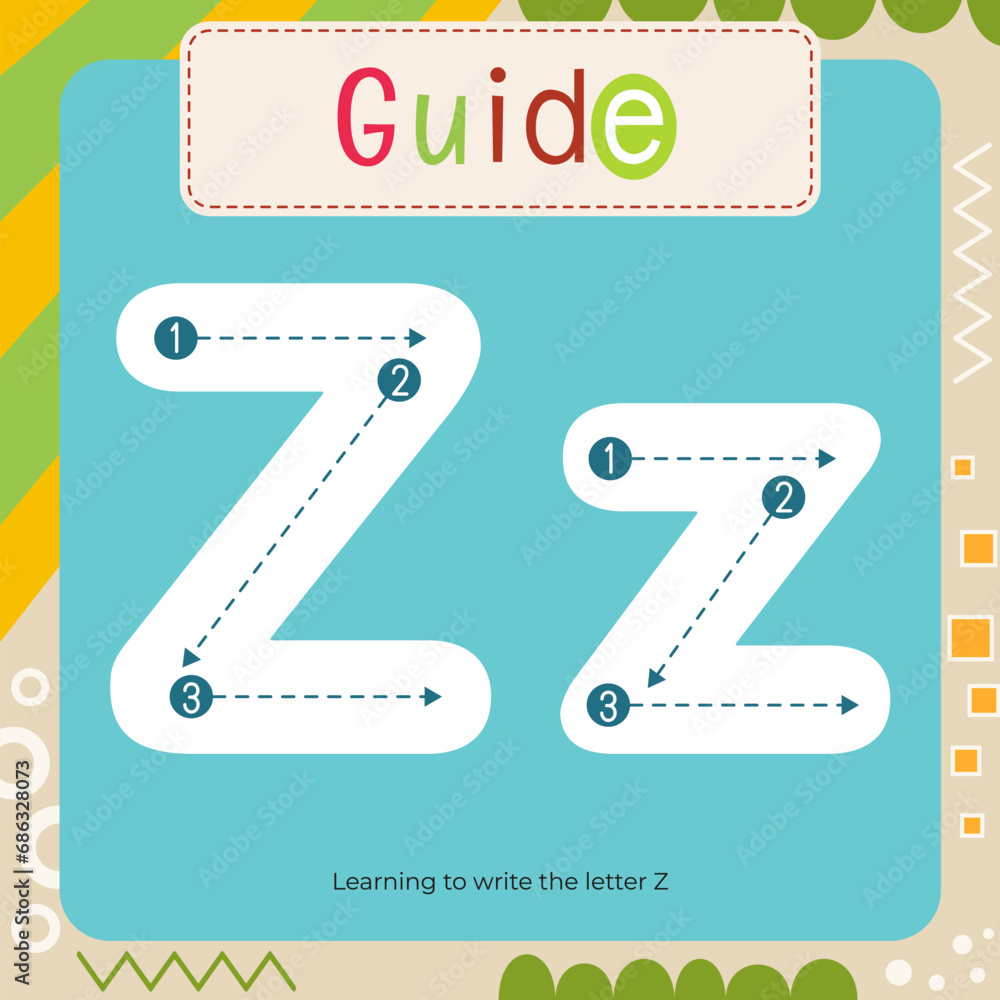 Letter Tracing Flash Card for kids. Guide – learning to write letter Z ...