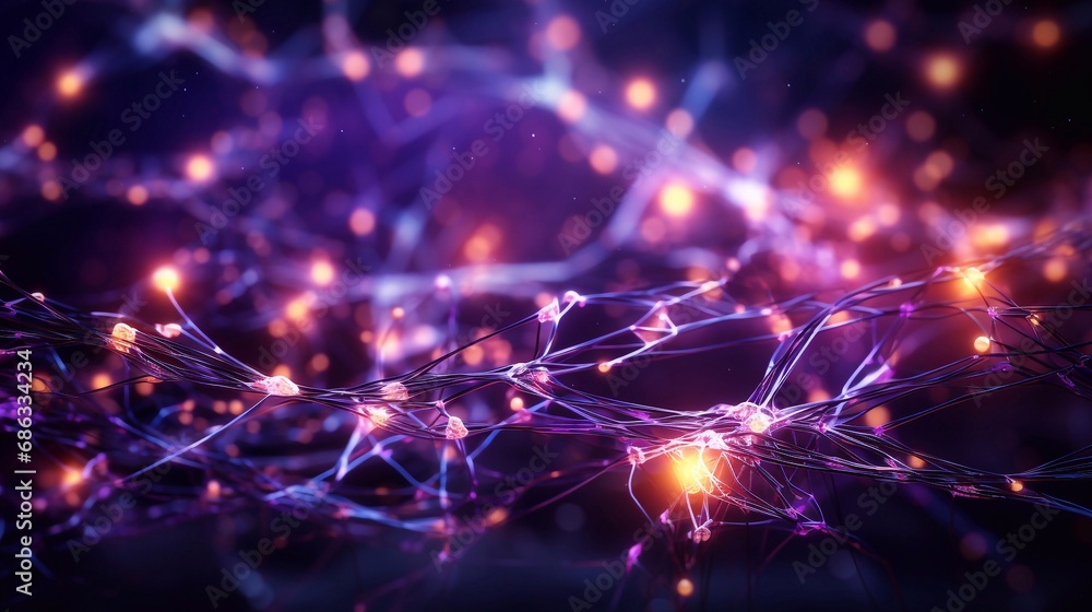 Neural patterns network artificial intelligence on neon glow light ...