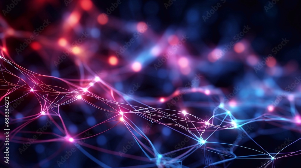 Neural patterns network artificial intelligence on neon glow light ...