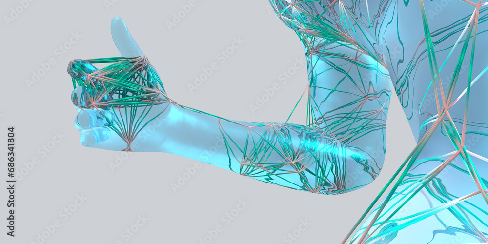 Transparent human body in motion with internal connections to ...