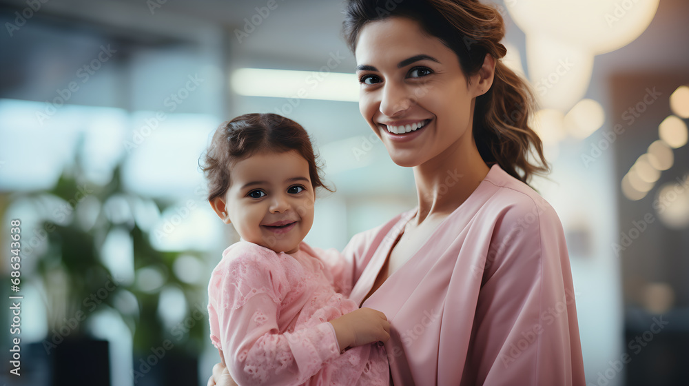 Doctora latina en hospital con una paciente bebe niña latina vestidas ...