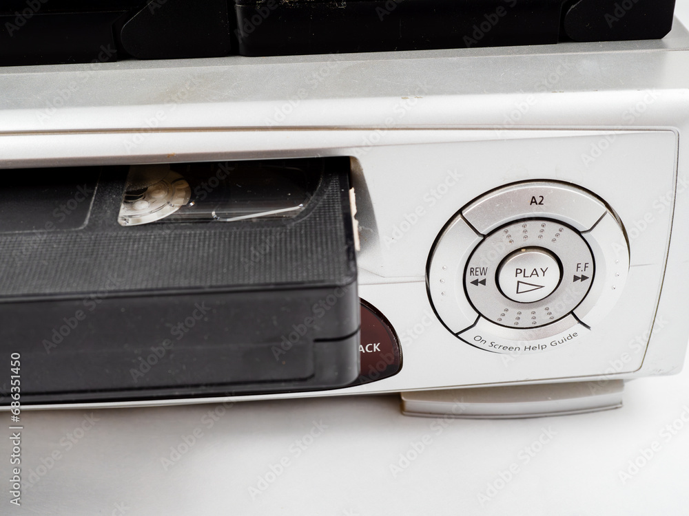 VHS cassette video recorder on a white background. Retro video recorder ...
