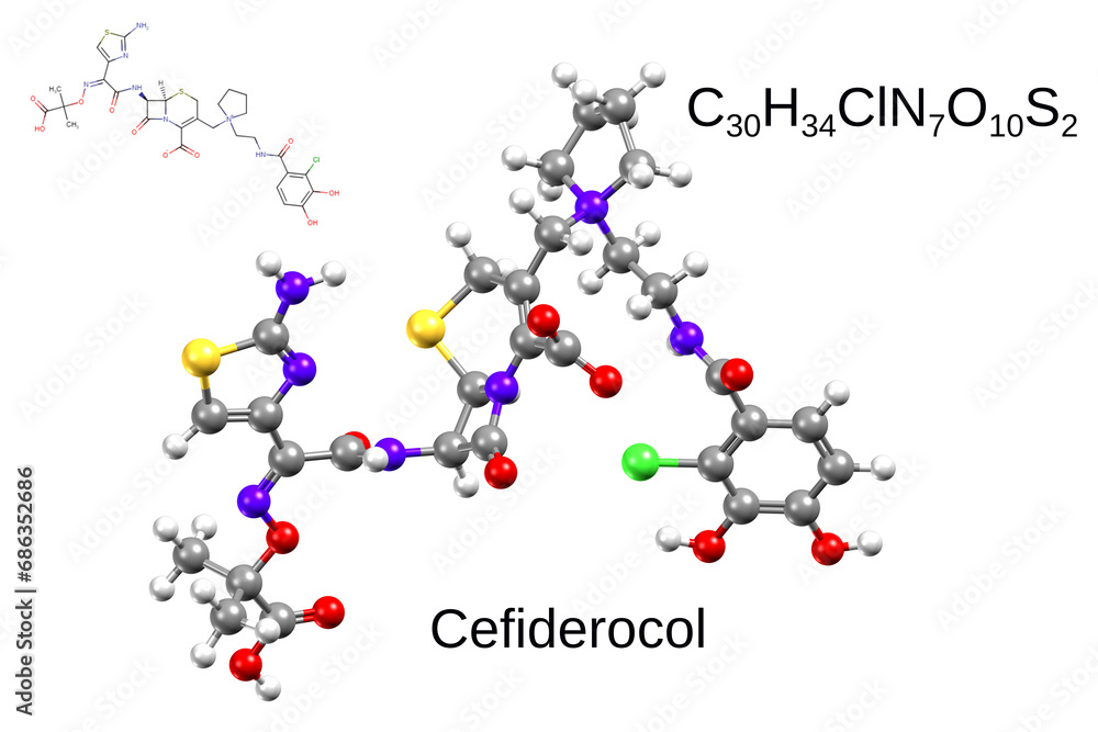 Chemical formula, structural formula and 3D ball-and-stick model of ...