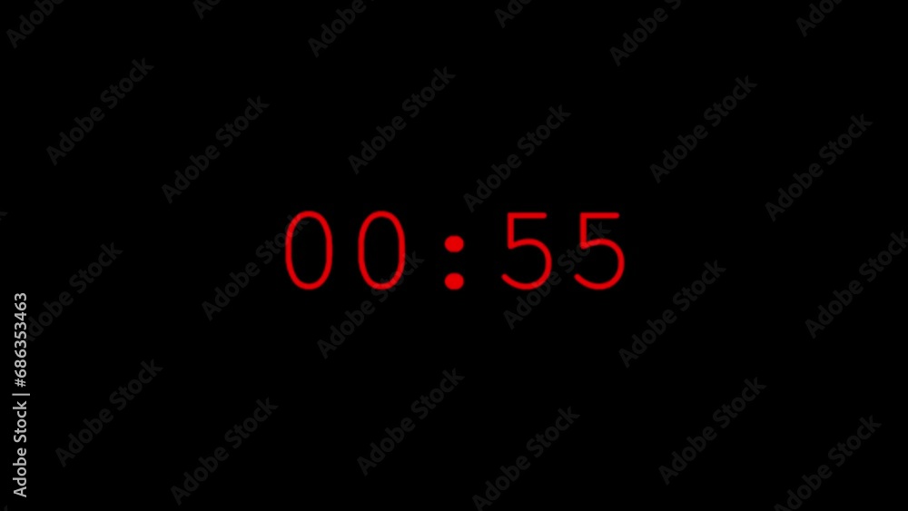 60 Seconds Countdown Timer in Red Font on Black Screen. One Minute ...