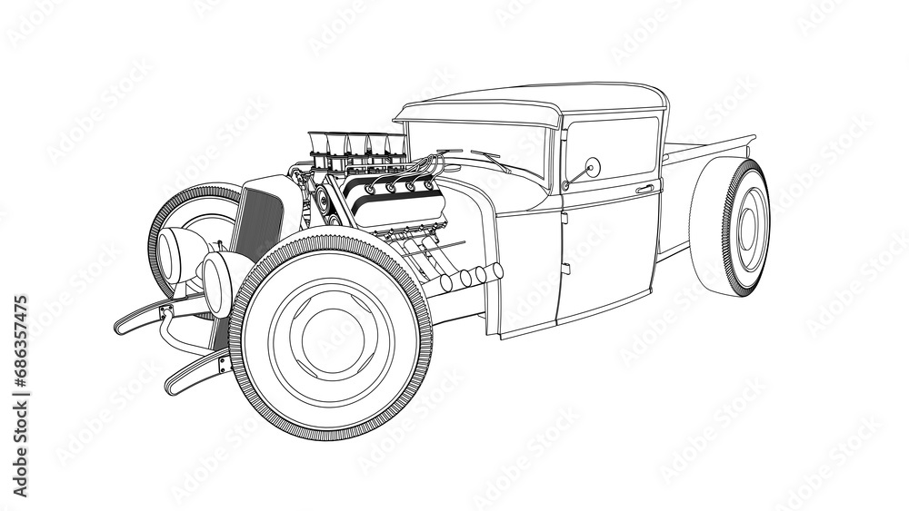 Coloring page. Line drawing of a car. Classic American hot rod in ...