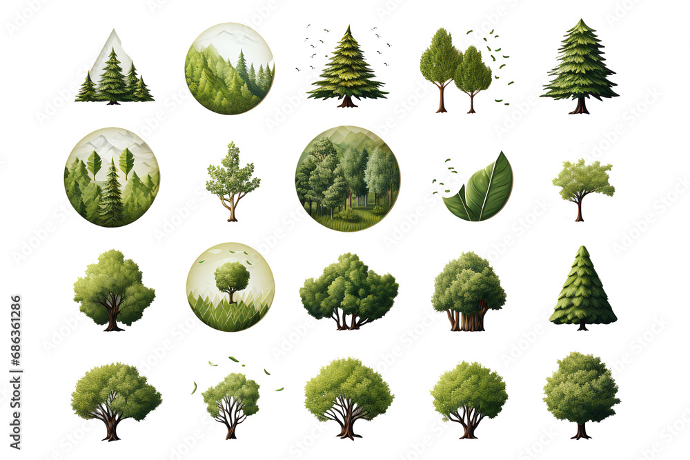 A set of tree. Isolated on transparent background PNG. Stock ...
