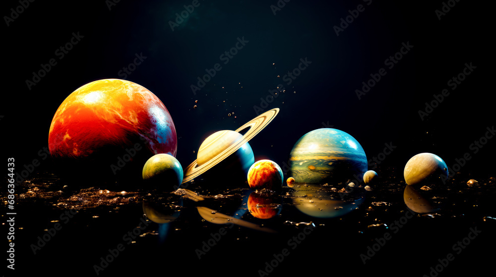 Group of planets sitting on top of wet ground next to each other. Stock ...
