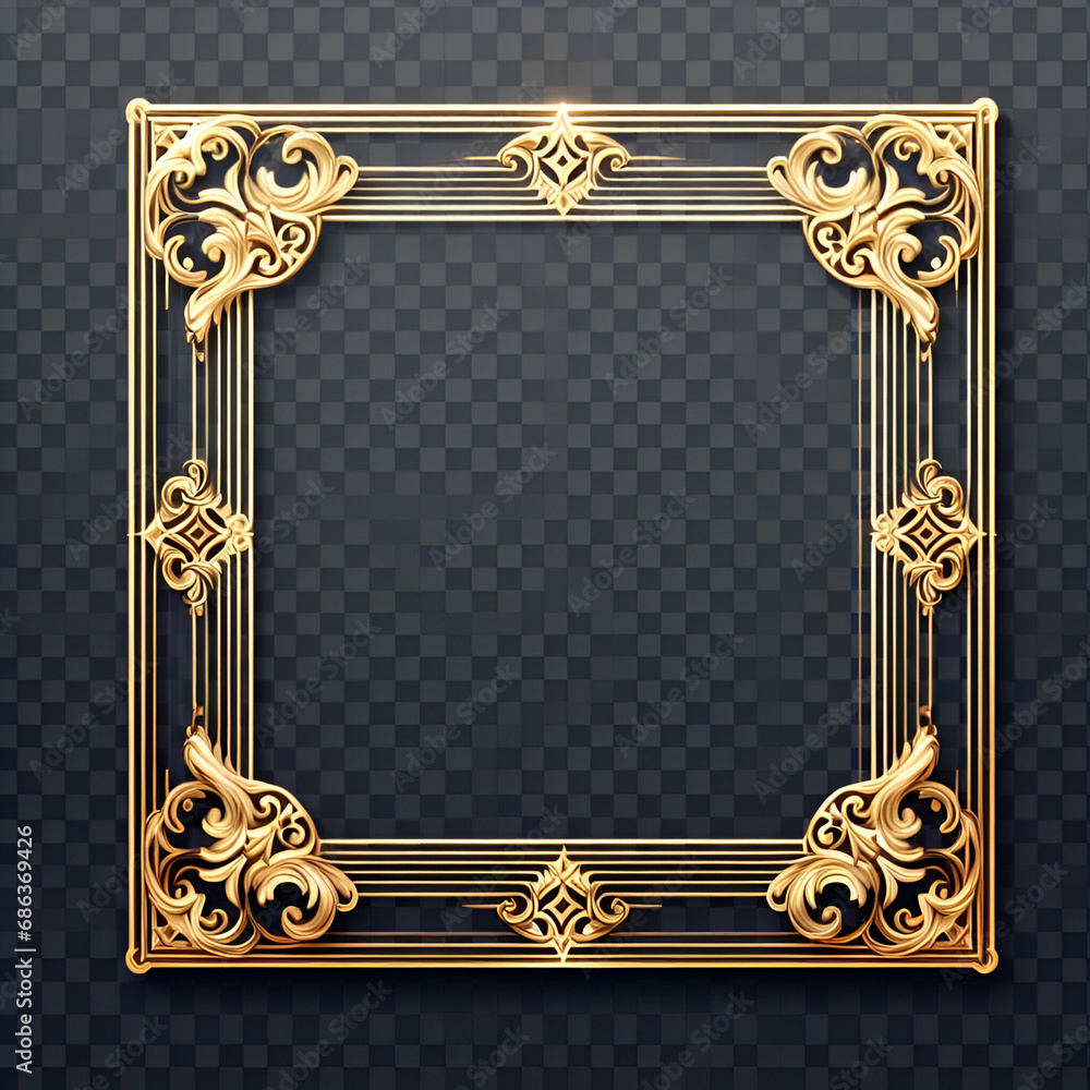 Rectangle golden frame with inverted rounded corner isolated on ...