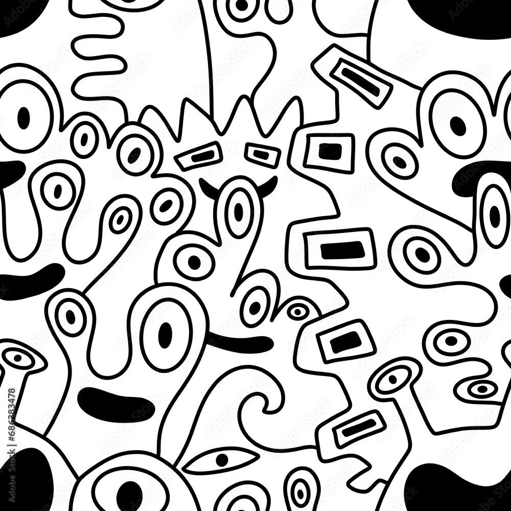 Cartoon retro monsters seamless Halloween pattern for wrapping paper ...