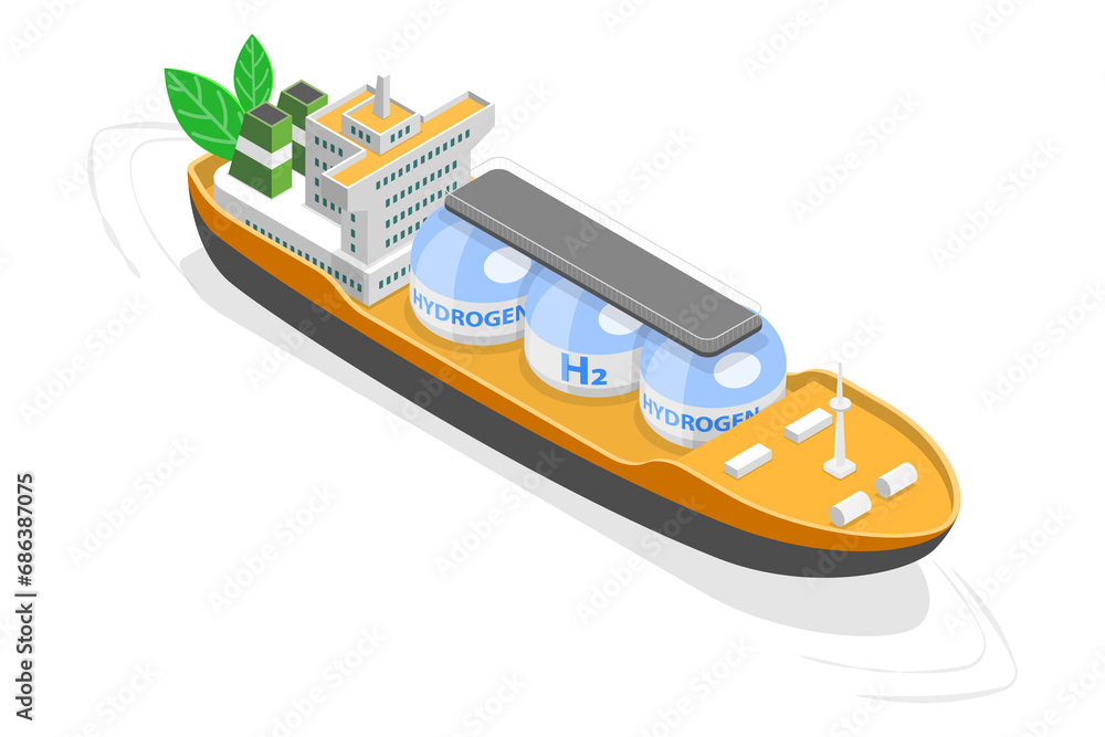 3D Isometric Flat Illustration of Green Hydrogen Ship, Renewable Energy ...