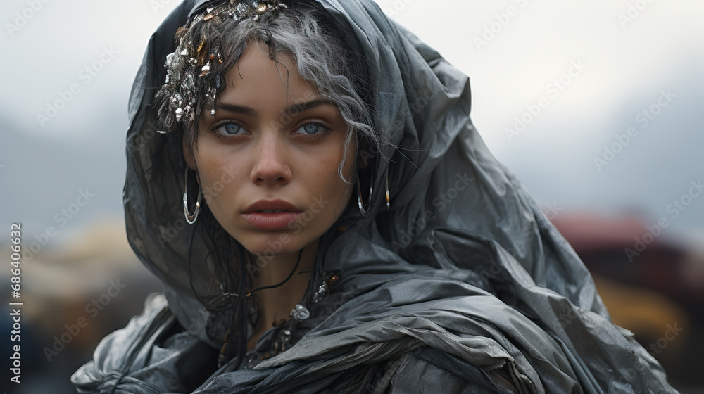 Beautiful trash queen nomad. Concept of Unconventional Beauty, Eco ...