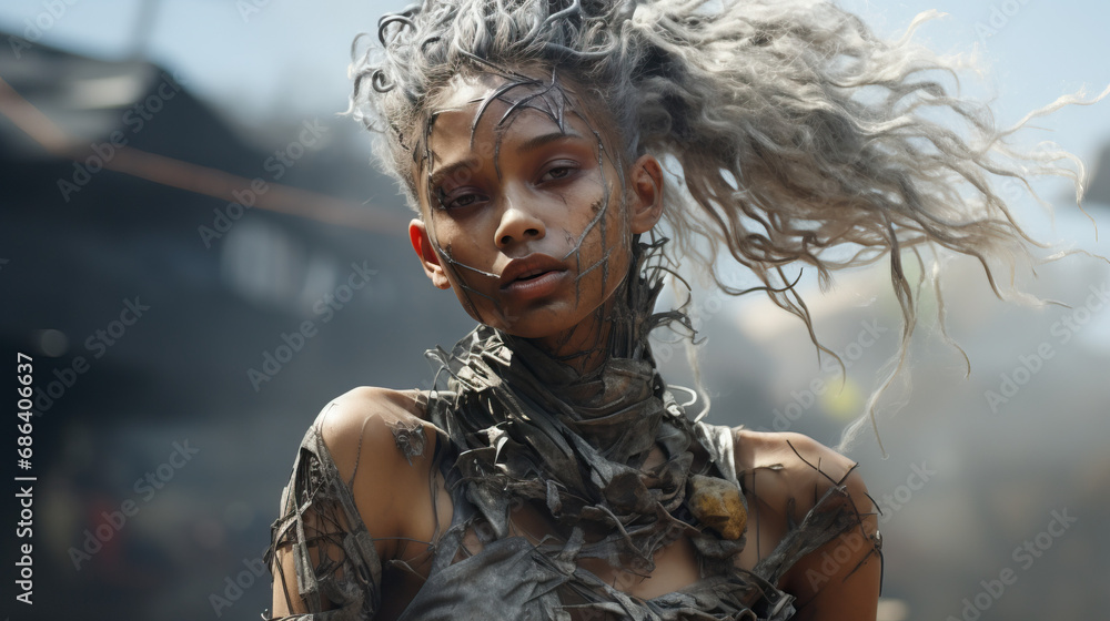 Beautiful trash queen nomad. Concept of Unconventional Beauty, Eco ...