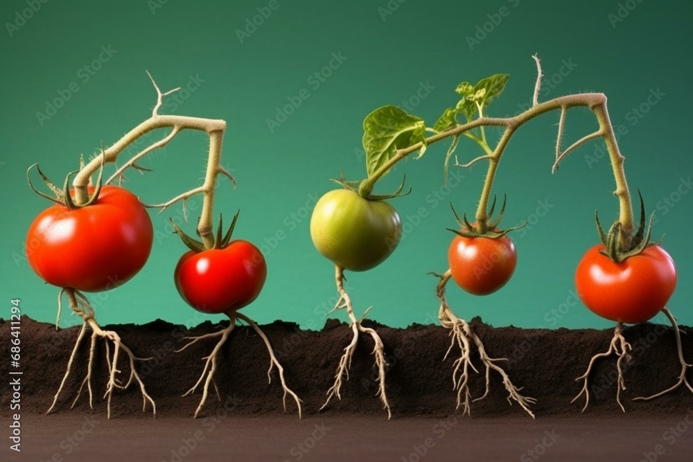 Life cycle of tomato plant and its root system in nature. Generative AI ...