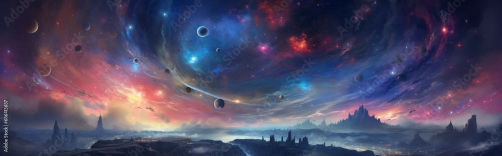 Galactic space background with stars and planets Stock Illustration ...