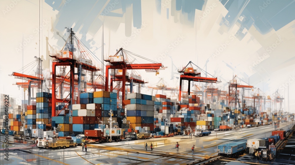 Expansive View of a Container Terminal, Showcasing the Scale and ...