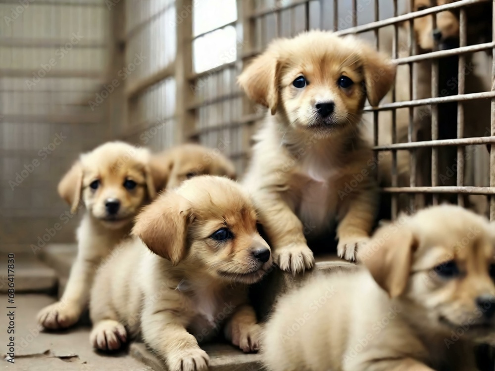Dog puppies at shelter, unconditional love for animals, concept of ...