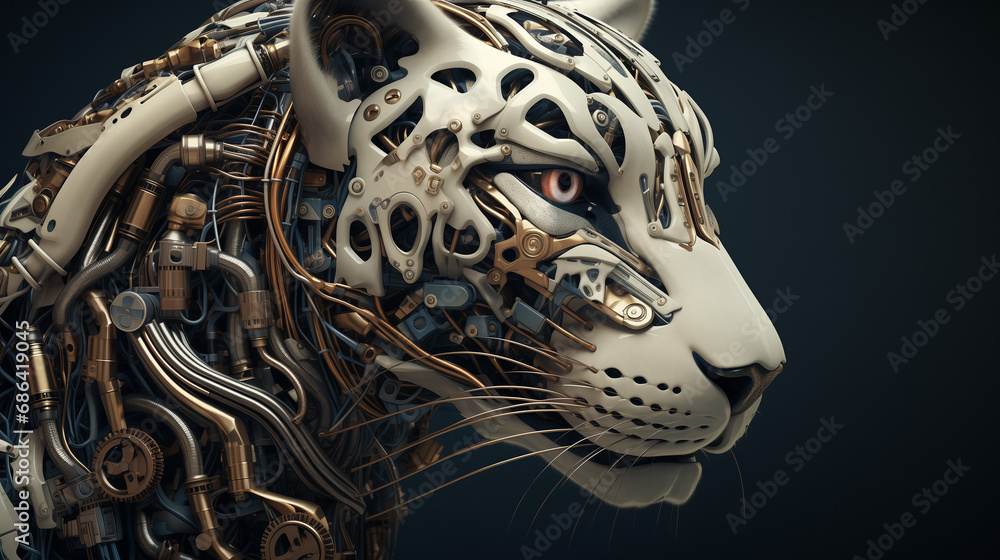 Robotic tiger, cheetah or panther head with electronic mechanisms and a ...