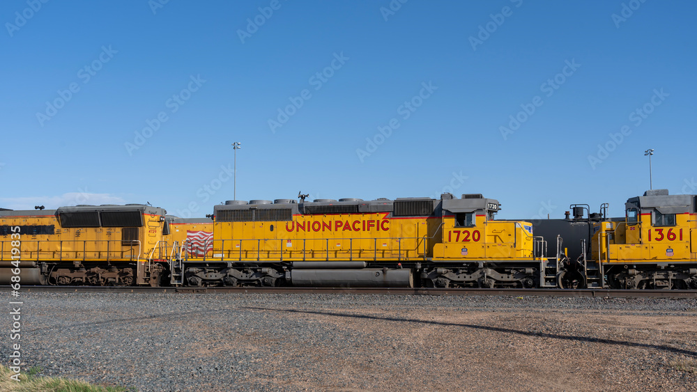 Union Pacific train cars in Bailey Yard in North Platte, Nebraska, USA ...