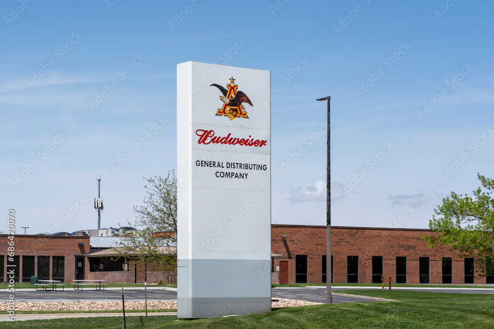 Budweiser sign on the building at Budweiser General Distributing ...