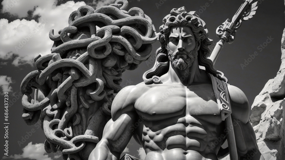 Sculpture of Hercules a brutal, muscular male, with a beard, the Greek ...