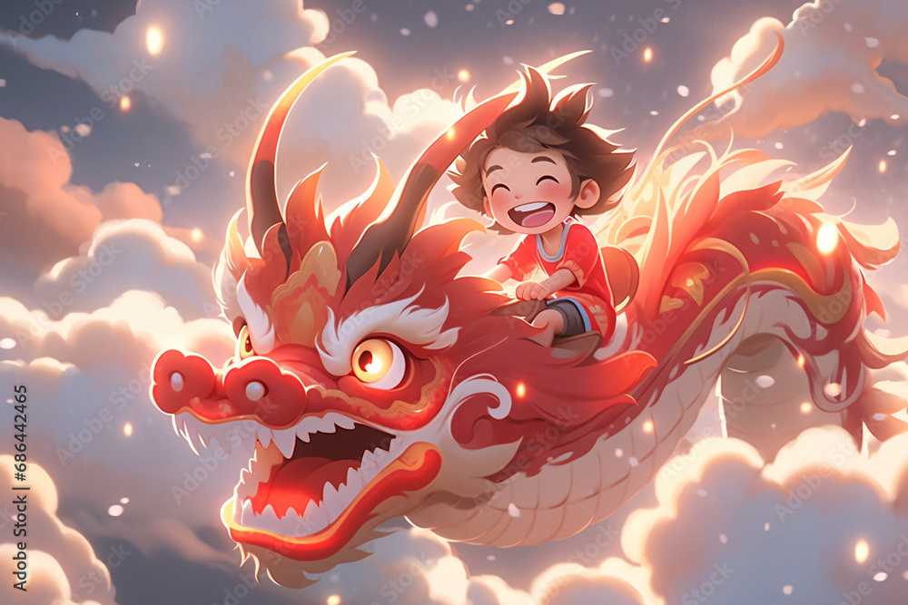 Year of the Dragon Spring Festival illustration, concept scene ...