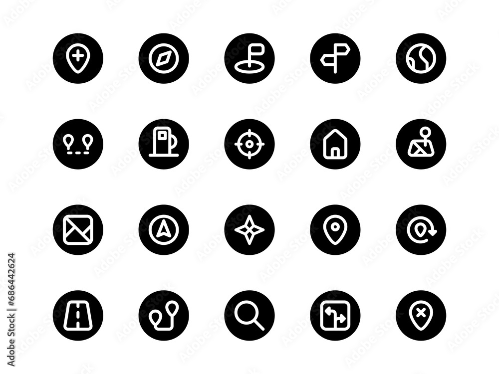 Location Icon Set Circular Style. Online Map Material Icon Pack ...
