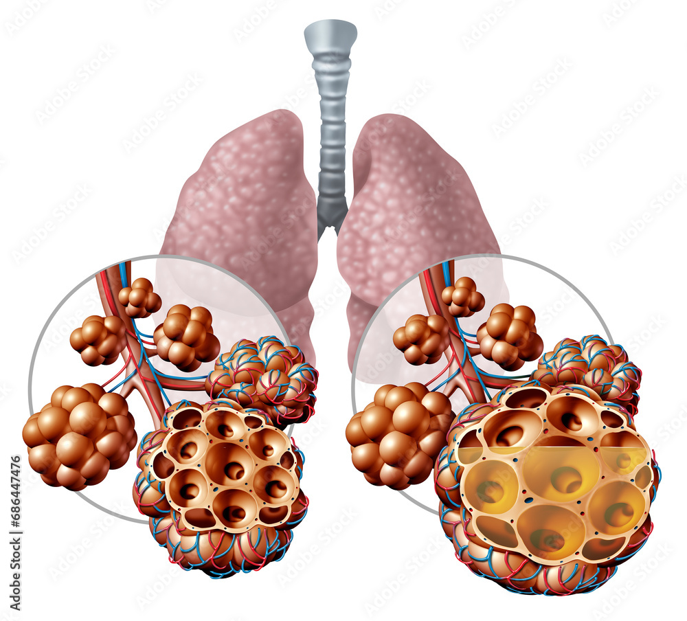 Pneumonia In the Lungs and Pulmonary alveoli with fluid or alveolus ...