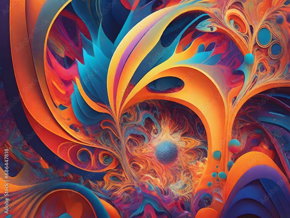 Experience a vibrant journey through boundless imagination with this abstract composition, where ...