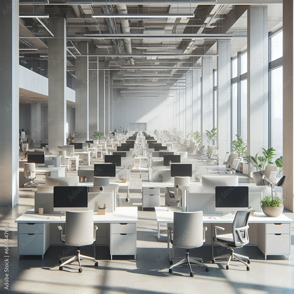 Bright and Clean Industrial Style Office Interior Open Space with Lots ...