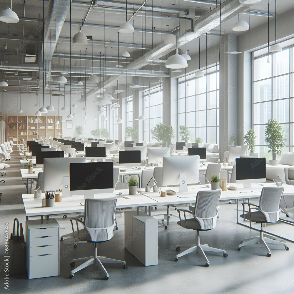 Bright and Clean Industrial Style Office Interior Open Space with Lots ...