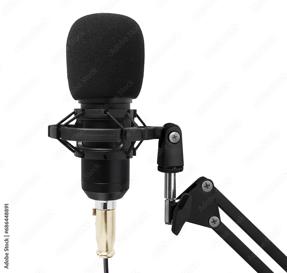 Professional studio microphone with windscreen filter on transparent ...