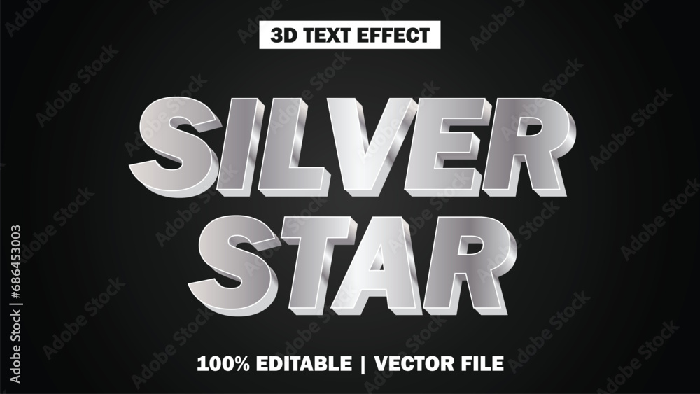 shiny silver star metal 3d text effect editable eps vector with black ...