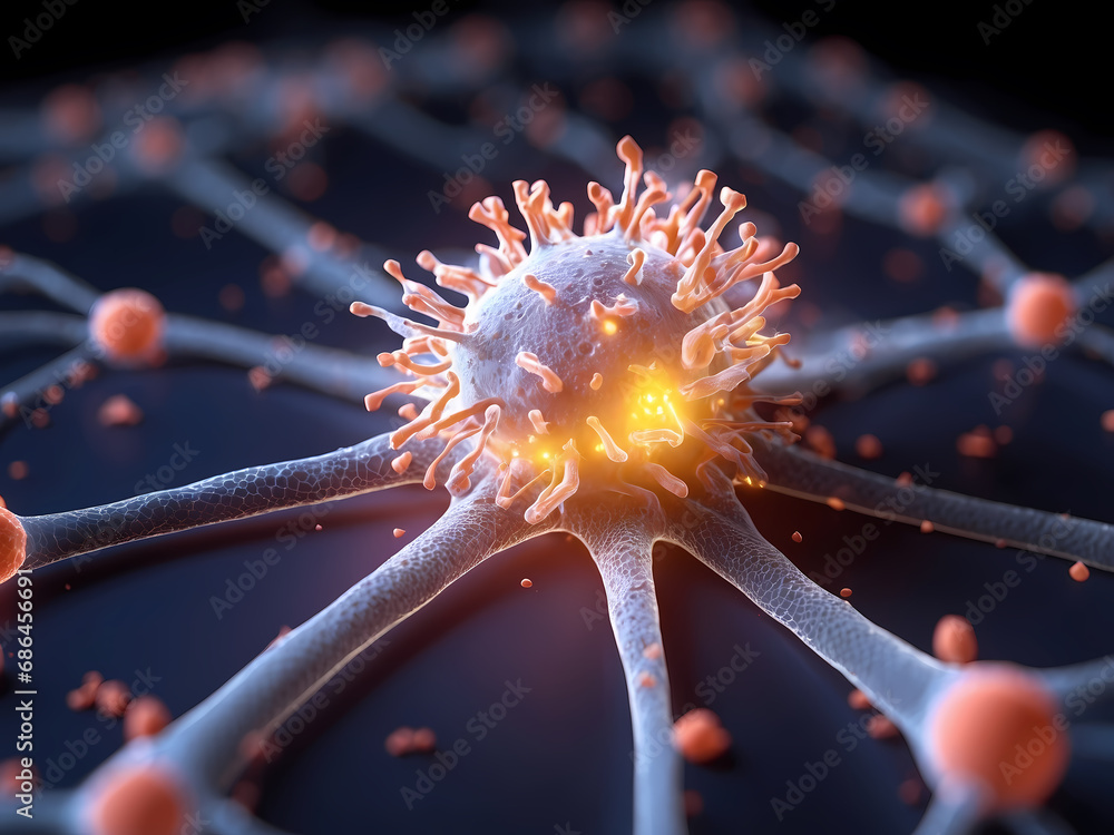Cancer cell inside human body. Three dimensional render of malignant ...