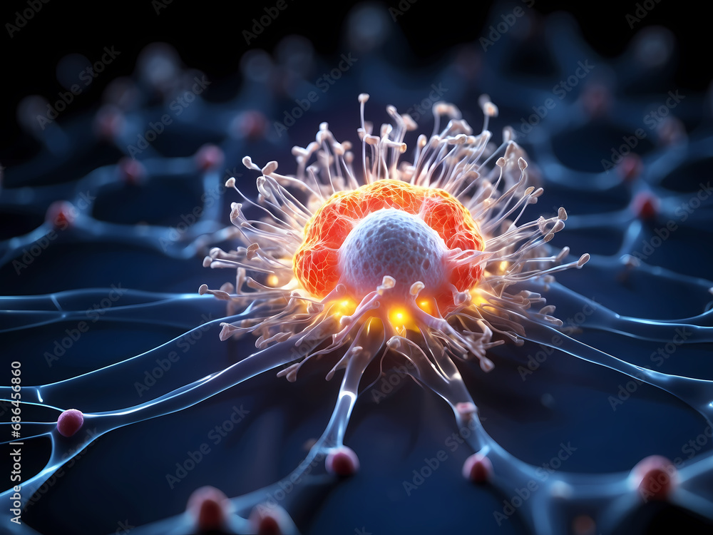 Cancer cell inside human body. Three dimensional render of malignant ...